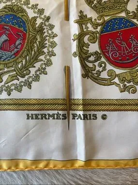 Hermes | Accessories | Herms Paris Silk Scarf Crest Ship Motif In Red ...
